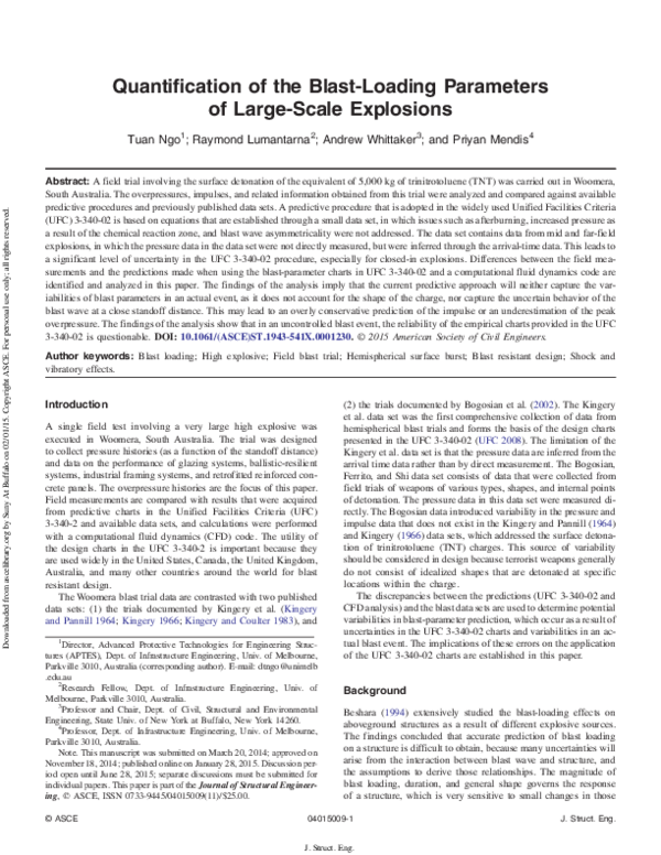 (PDF) Quantification of the blast-loading parameters of large-scale ...
