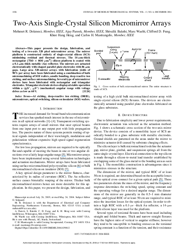 (PDF) Two-Axis Single-Crystal Silicon Micromirror Arrays