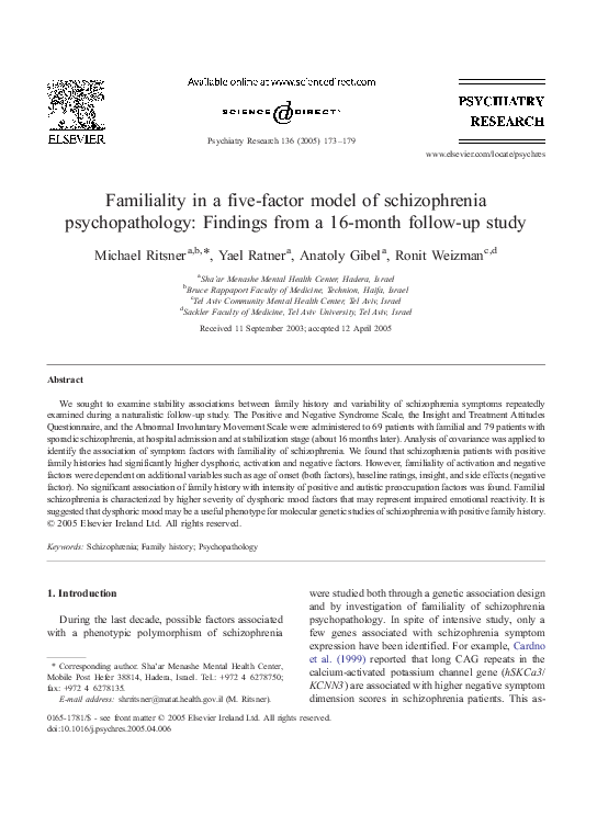 (PDF) Familiality in a five-factor model of schizophrenia ...