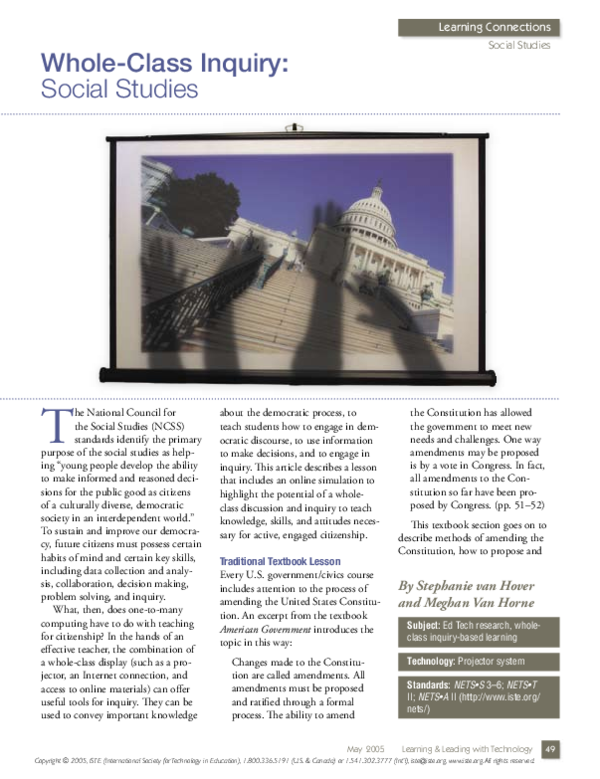 (PDF) Whole-Class Inquiry: Social Studies Learning Connections Social ...