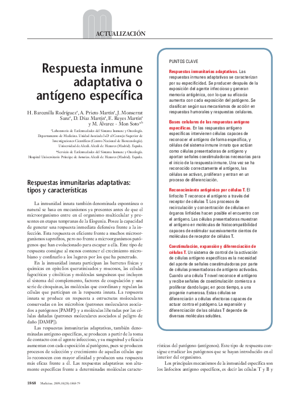 (PDF) Respuesta inmune adaptativa o antígeno específica