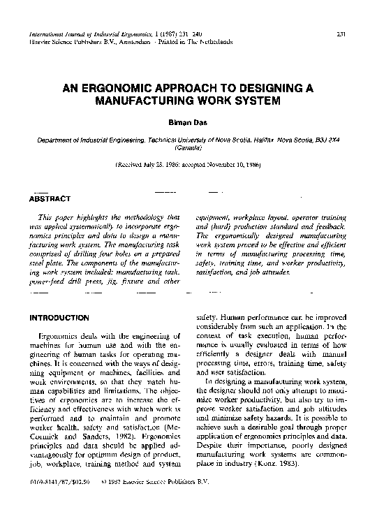 (PDF) An ergonomic approach to designing a manufacturing work system