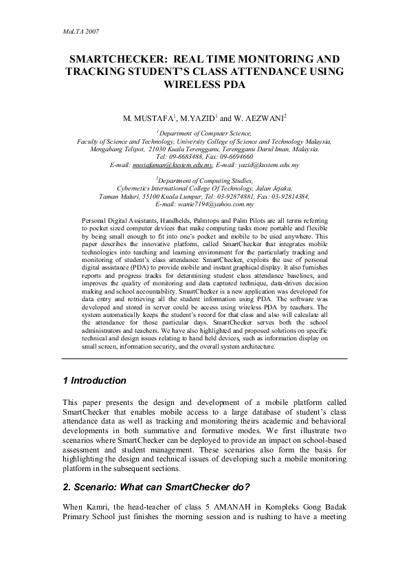 (PDF) SMARTCHECKER: REAL TIME MONITORING AND TRACKING STUDENT'S CLASS ...