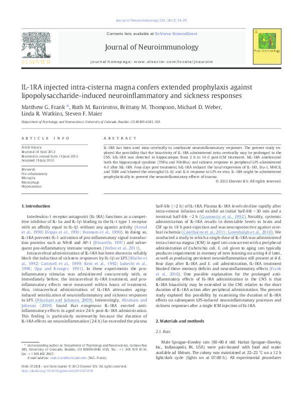 (PDF) IL-1RA injected intra-cisterna magna confers extended prophylaxis ...