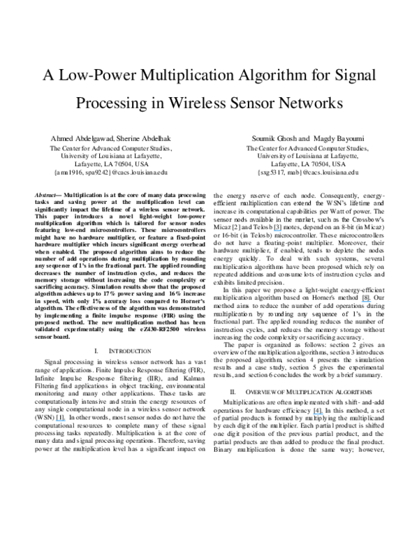 Pdf A Low Power Multiplication Algorithm For Signal Processing In