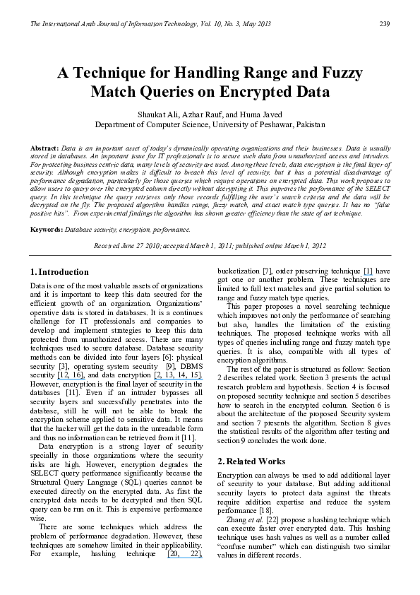 (PDF) A Technique for Handling Range and Fuzzy Match Queries on Encrypted Data
