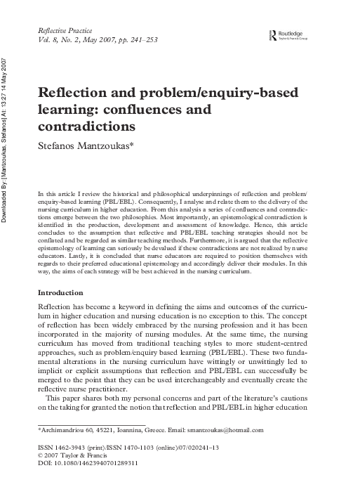(PDF) Reflection and problem/enquiry-based learning: confluences and contradictions