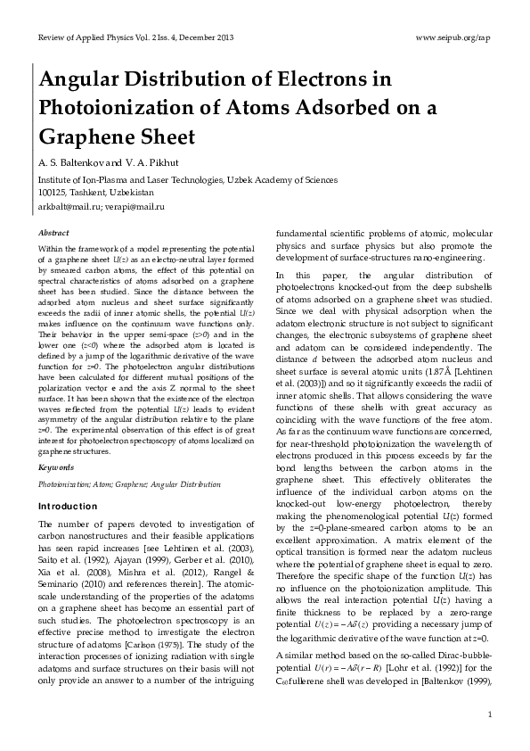 (PDF) Angular Distribution of Electrons in Photoionization of Atoms ...