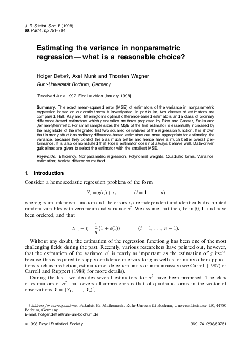 (PDF) Estimating the variance in nonparametric regression-what is a reasonable choice?