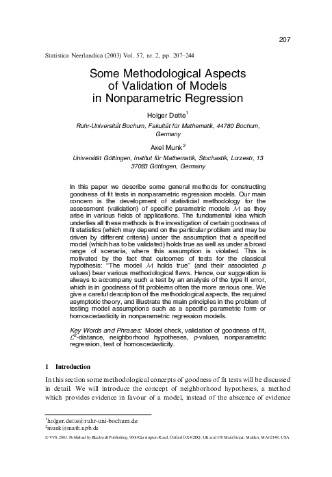(PDF) Some Methodological Aspects of Validation of Models in Nonparametric Regression