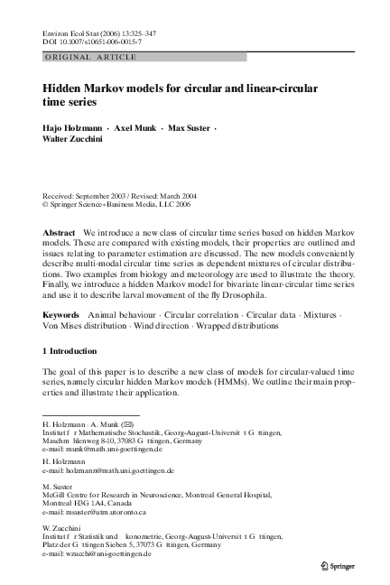 (PDF) Hidden Markov models for circular and linear-circular time series