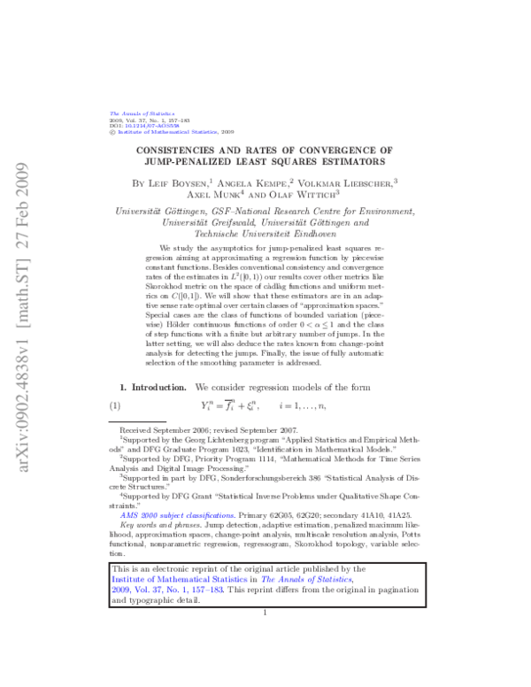 (PDF) Consistencies and rates of convergence of jump-penalized least ...