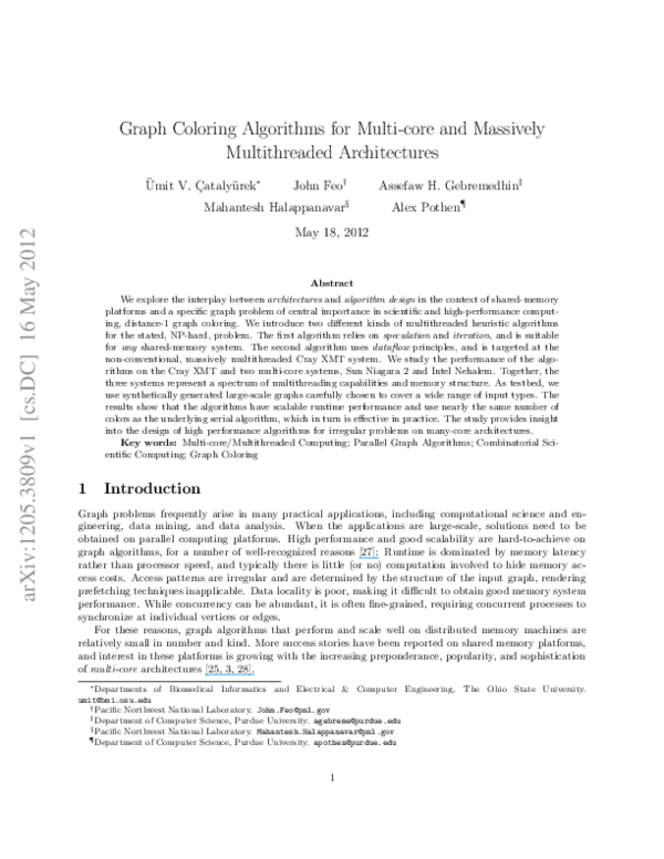 Pdf Graph Coloring Algorithms For Multi Core And Massively Multithreaded Architectures