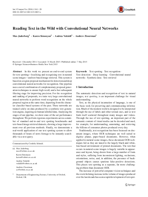 (PDF) Reading Text in the Wild with Convolutional Neural Networks