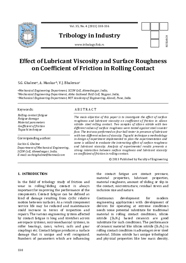 Effect Of Lubricant Viscosity And Surface Roughness On Coefficient Of Friction In Rolling Contact