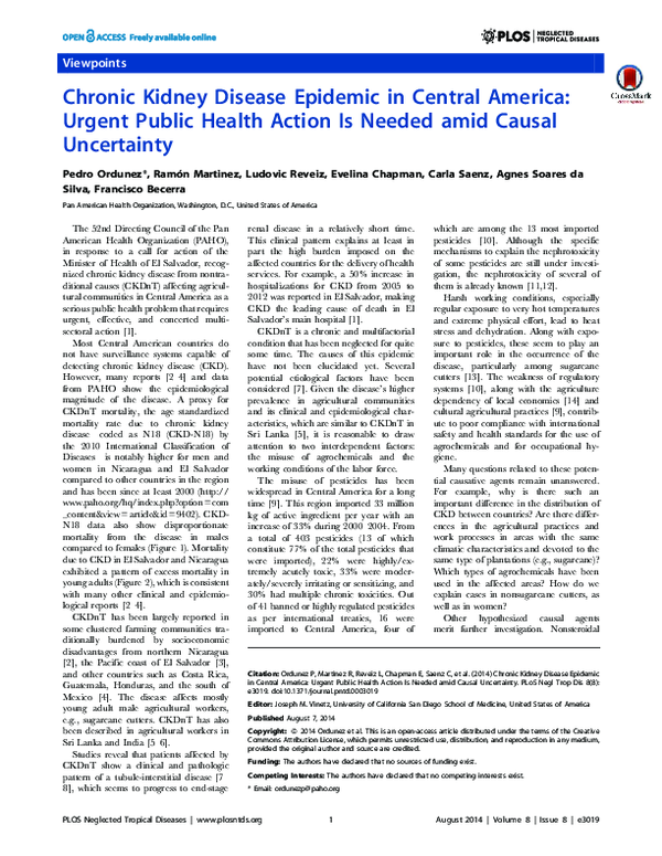 (PDF) Chronic kidney disease epidemic in Central America: urgent public ...