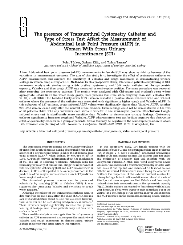 (PDF) The presence of transurethral cystometry catheter and type of ...
