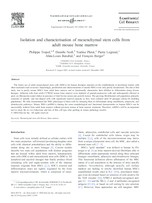 (PDF) Isolation and characterisation of mesenchymal stem cells from ...