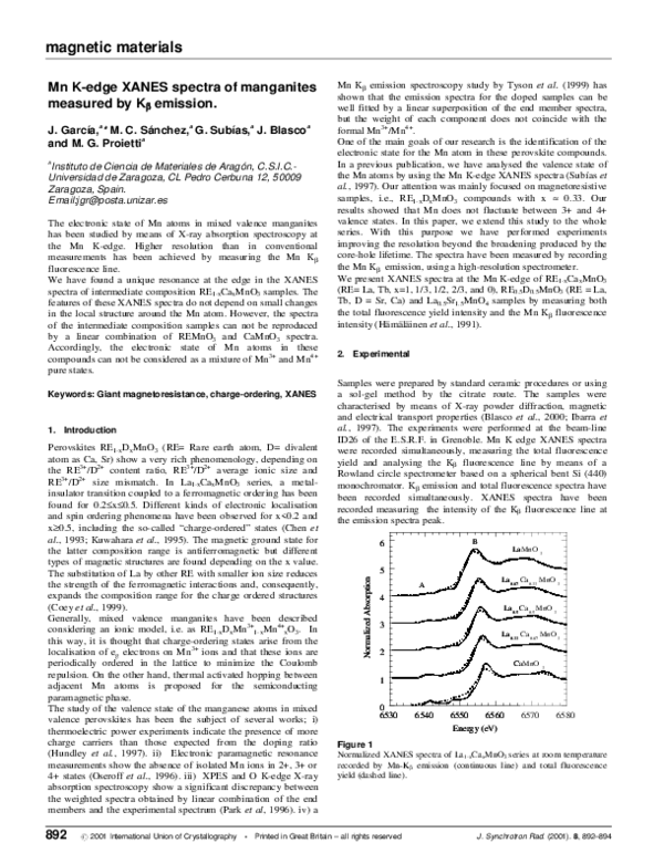 (PDF) Mn K -edge XANES spectra of manganites measured by K β emission