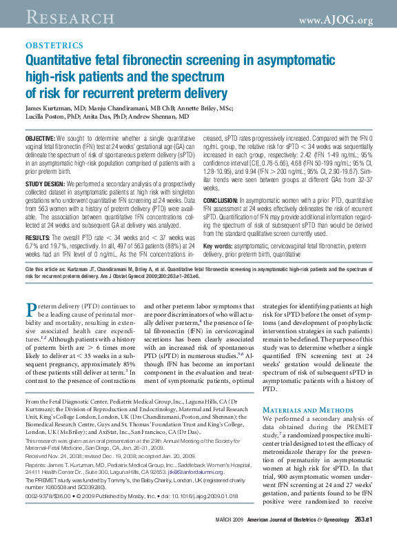 (PDF) Fetal fibronectin testing for prevention of preterm birth in ...