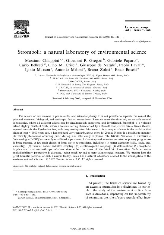 (PDF) Stromboli: a natural laboratory of environmental science