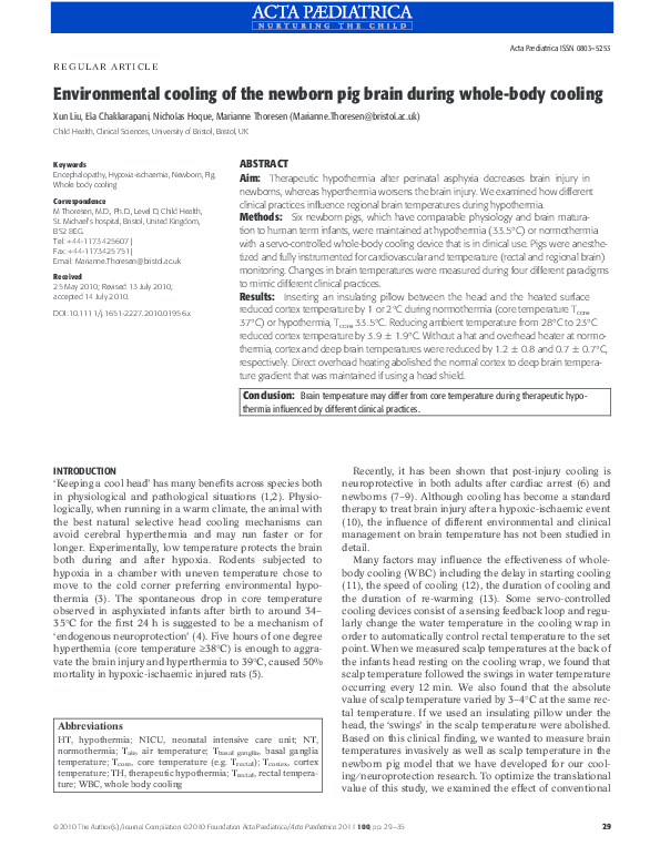 (PDF) REGULAR ARTICLE: Environmental cooling of the newborn pig brain ...