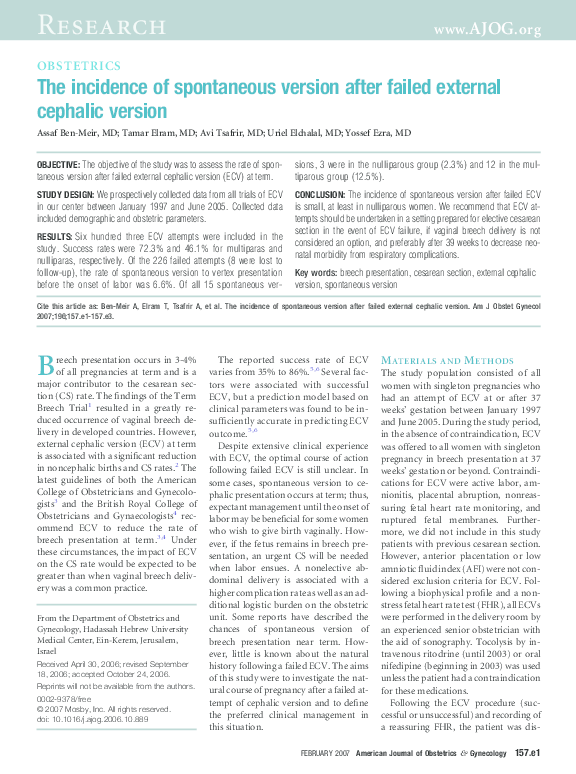 (PDF) The incidence of spontaneous version after failed external ...