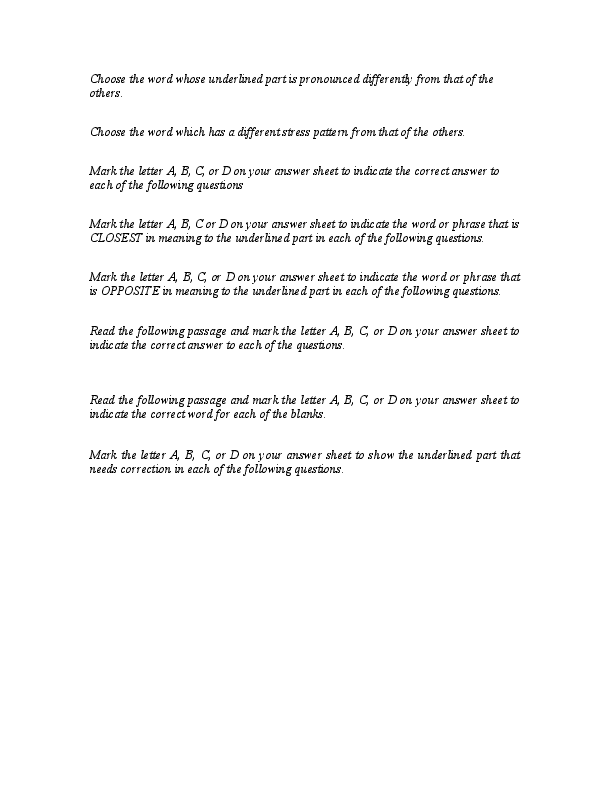 Read the following passage and mark the letter A, B, C, or D to choose the correct answer