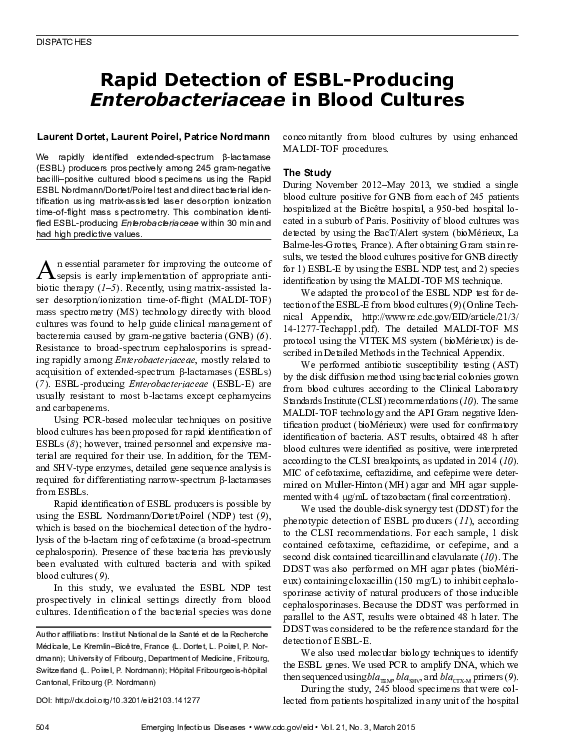 (PDF) Rapid Detection of ESBL-Producing Enterobacteriaceae in Blood ...