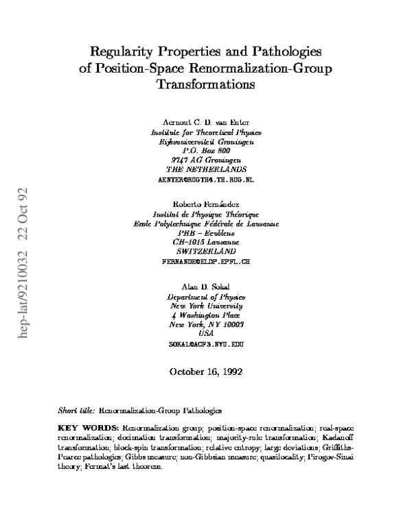 (PDF) Regularity properties and pathologies of position-space renormalization-group ...