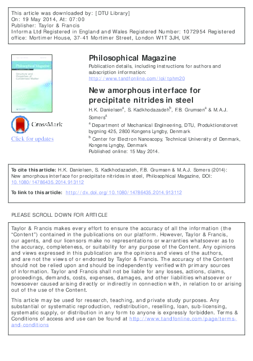 (PDF) New amorphous interface for precipitate nitrides in steel