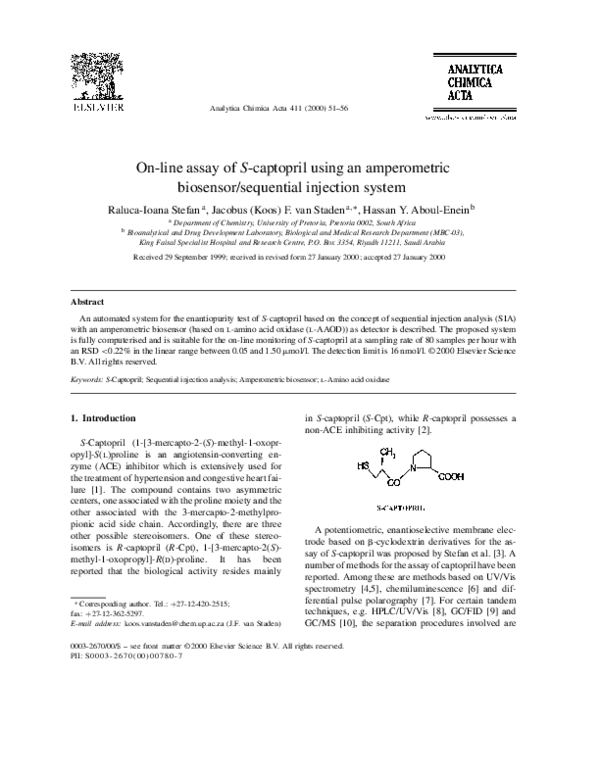 (PDF) On-line assay of S-captopril using an amperometric biosensor/sequential injection system