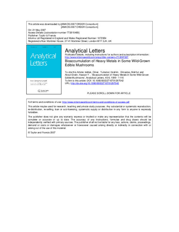 (PDF) Bioaccumulation of heavy metals in some wild-grown edible ... (PDF) Bioaccumulation of heavy metals in some wild-grown edible ...