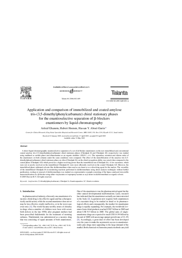 (PDF) Separation and elution order of the enantiomers of some β-agonists using polysaccharide ...