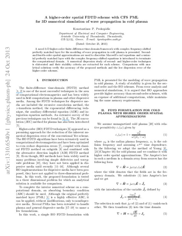 Pdf A Higher Order Spatial Fdtd Scheme With Cfs Pml For 3d Numerical Simulation Of Wave
