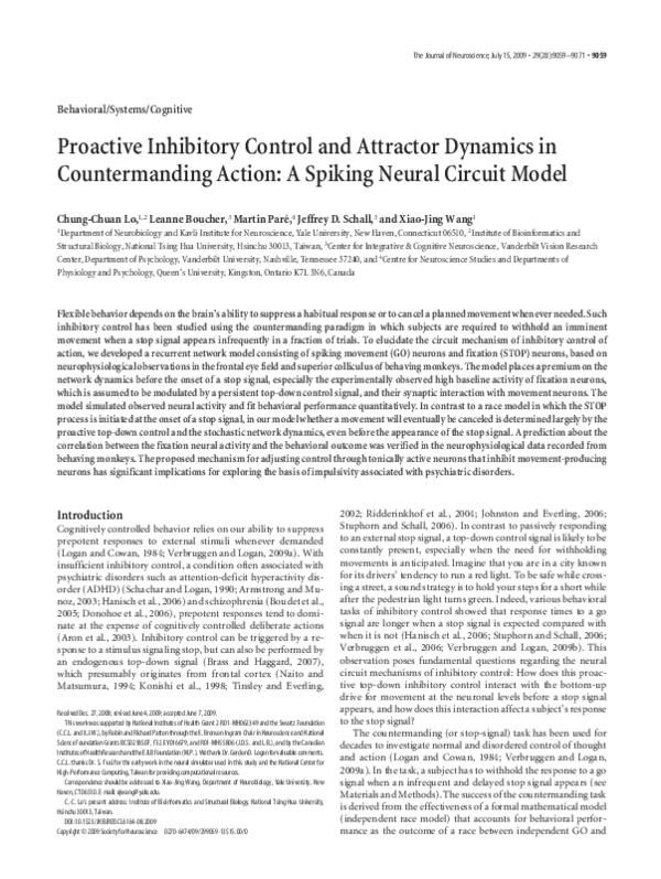 (PDF) Proactive Inhibitory Control and Attractor Dynamics in Countermanding Action: A Spiking ...