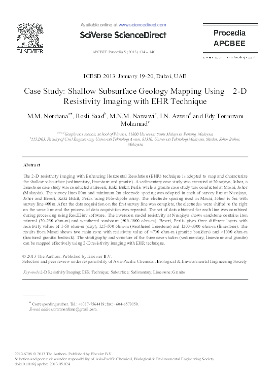 (PDF) Case Study: Shallow Subsurface Geology Mapping Using 2-D Resistivity Imaging with EHR ...