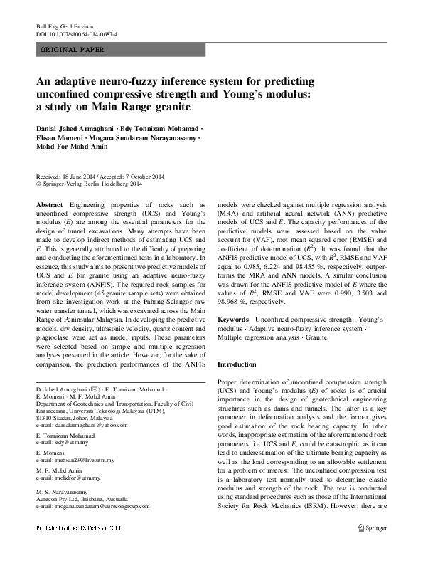 Pdf An Adaptive Neuro Fuzzy Inference System For Predicting Unconfined Compressive Strength