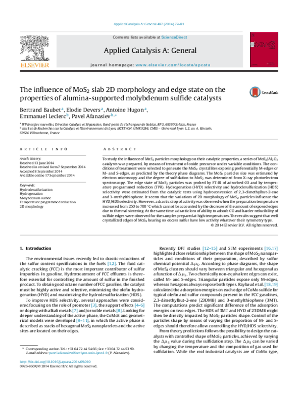 (PDF) The influence of MoS2 slab 2D morphology and edge state on the ...