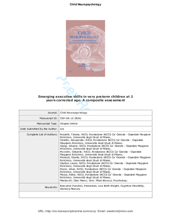 (PDF) Emerging executive skills in very preterm children at 2 years ...