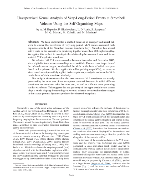 (PDF) Unsupervised Neural Analysis of Very-Long-Period Events at Stromboli Volcano Using the ...