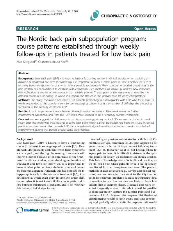 (PDF) The Nordic back pain subpopulation program: course patterns ...