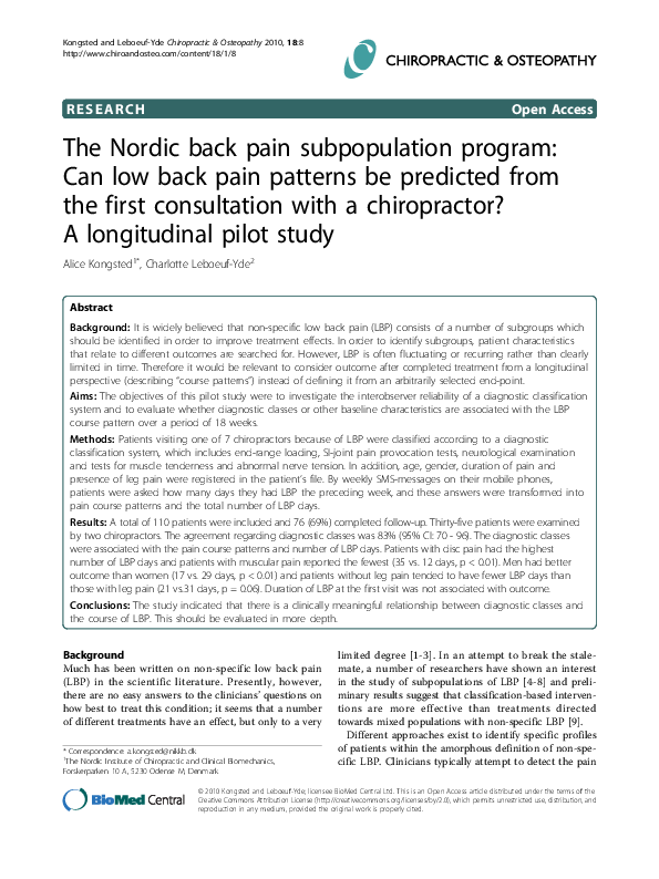 (PDF) The Nordic back pain subpopulation program: Can low back pain ...