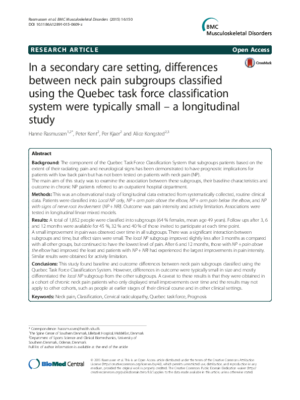 (PDF) In a secondary care setting, differences between neck pain ...