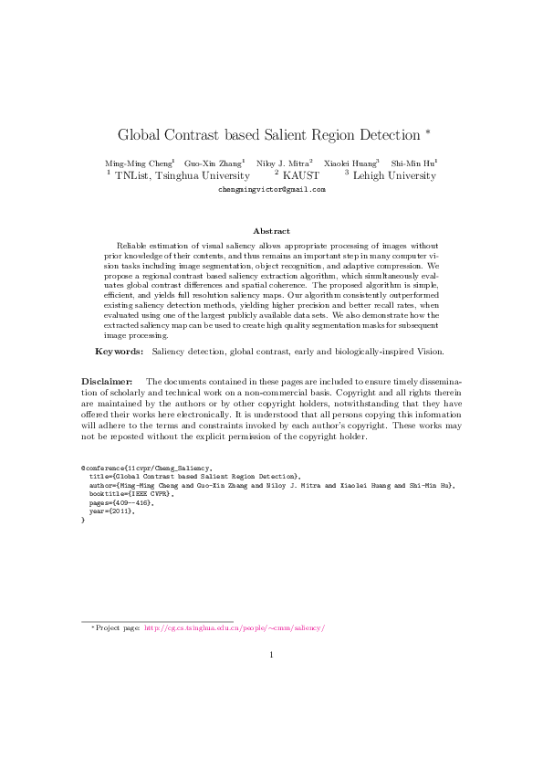 Pdf Global Contrast Based Salient Region Detection