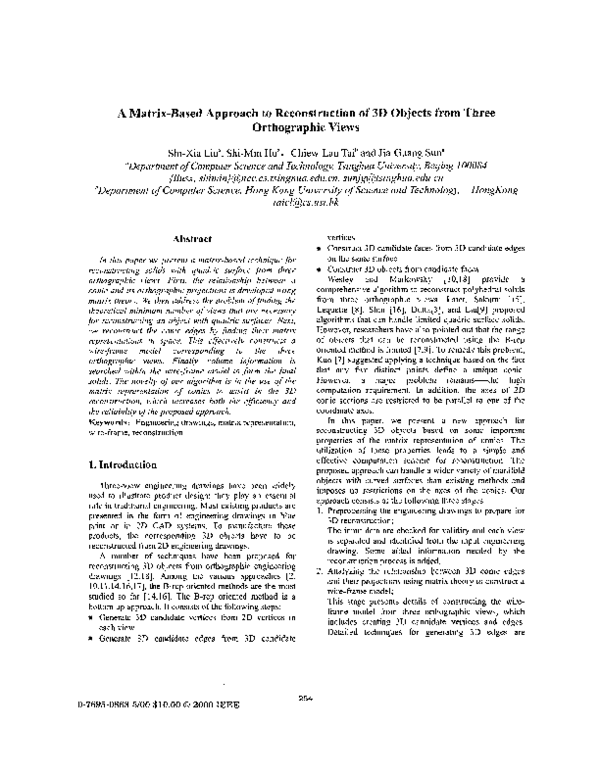 Pdf A Matrix Based Approach To Reconstruction Of 3d Objects From Three Orthographic Views