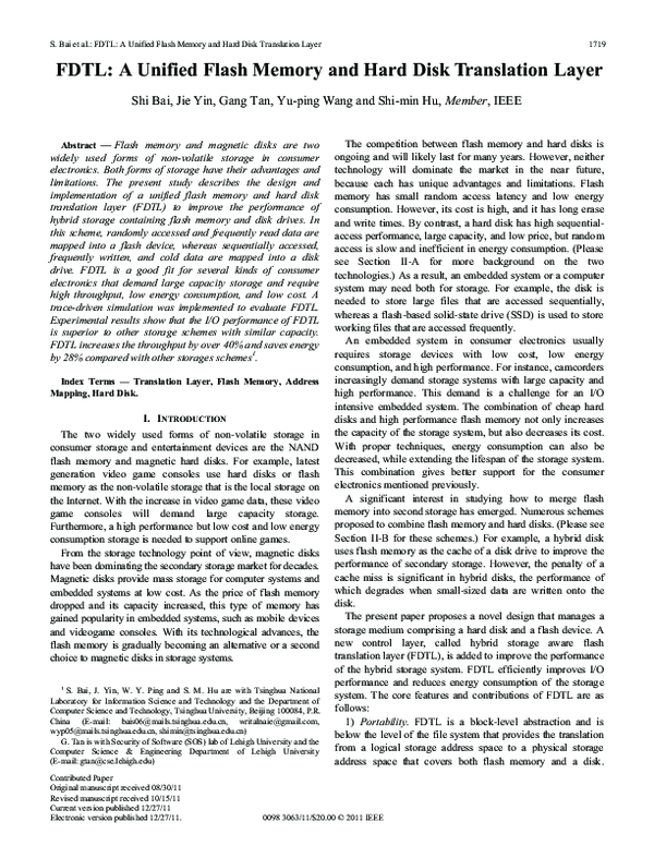 (PDF) FDTL: a unified flash memory and hard disk translation layer