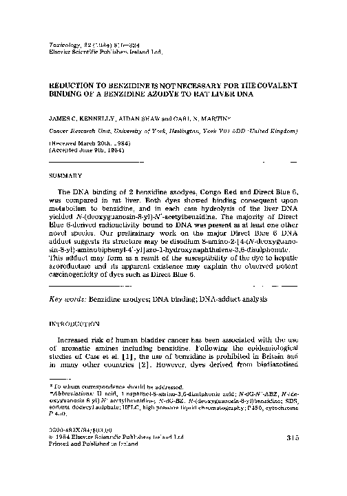 (PDF) Benzidine Azodyes and Their Covalent DNA Binding in Rats
