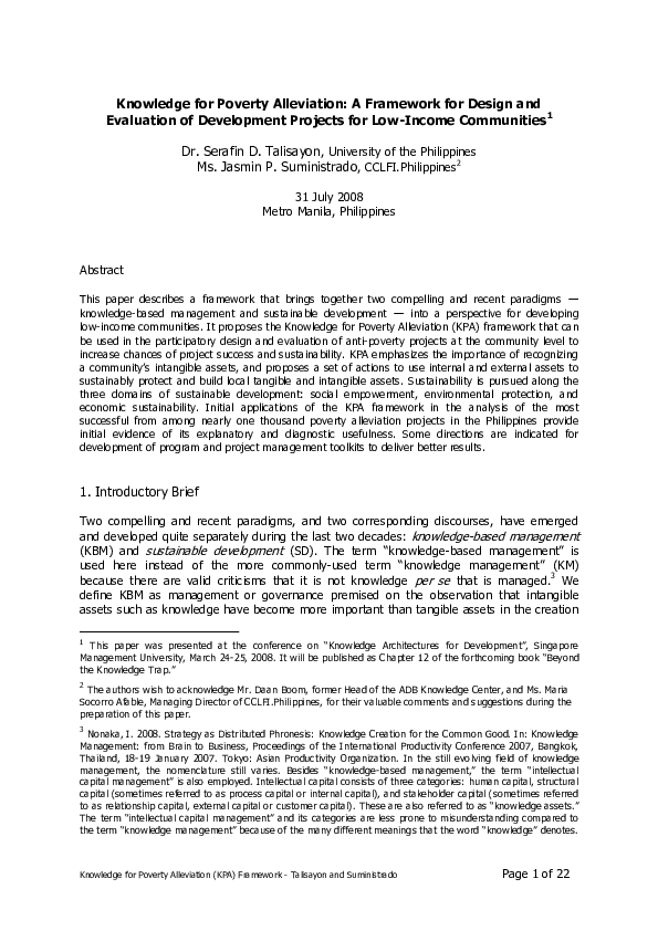 (PDF) Knowledge for Poverty Alleviation: A Framework for Developing ...