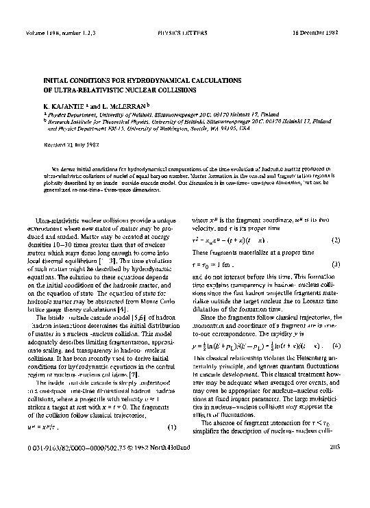 (PDF) Initial conditions for hydrodynamical calculations of ultra ...